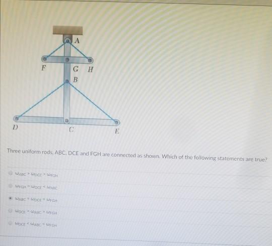 Solved A F G H B D С E Three uniform rods ABC DCE and FGH | Chegg.com