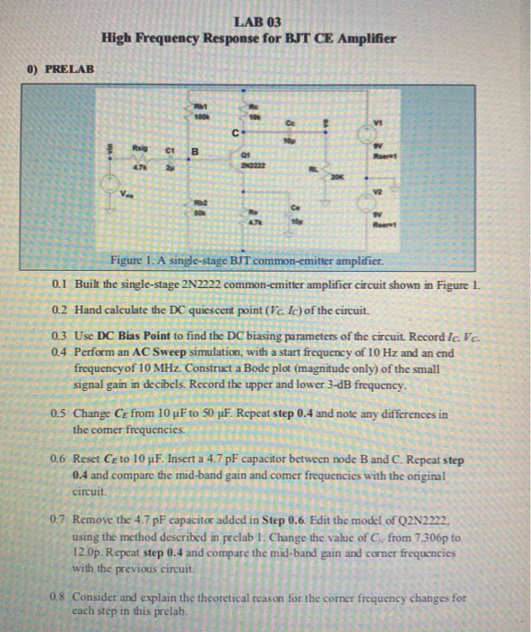 LAB 03 High Frequency Response for BJT CE Amplifier | Chegg.com