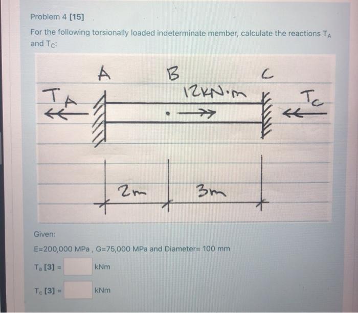 Solved Problem 4 [15] For the following torsionally loaded | Chegg.com