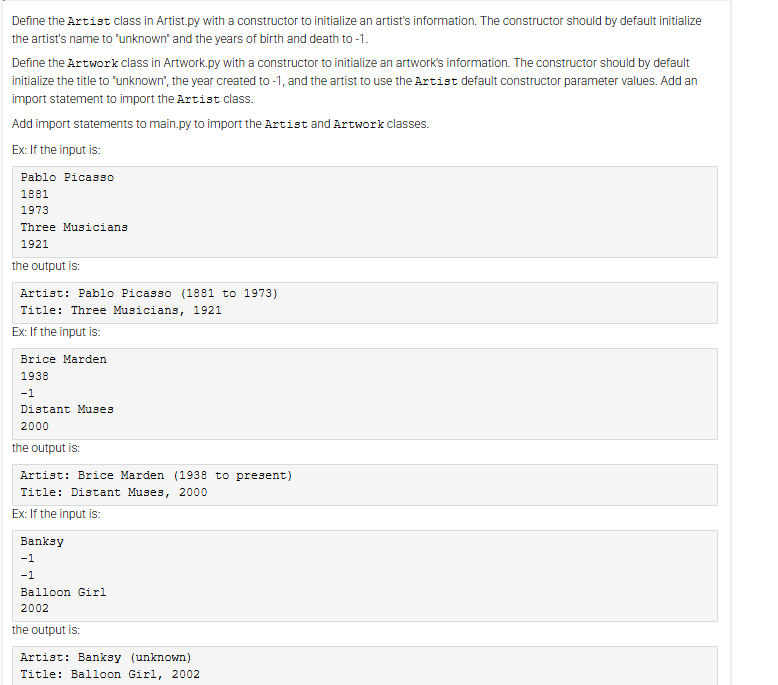 Solved Define the Artist class in Artist.py with a | Chegg.com