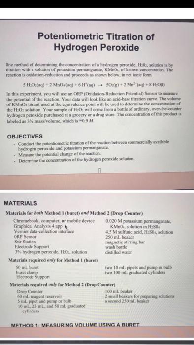 Potentiometric Titration of Hydrogen peroxide One | Chegg.com