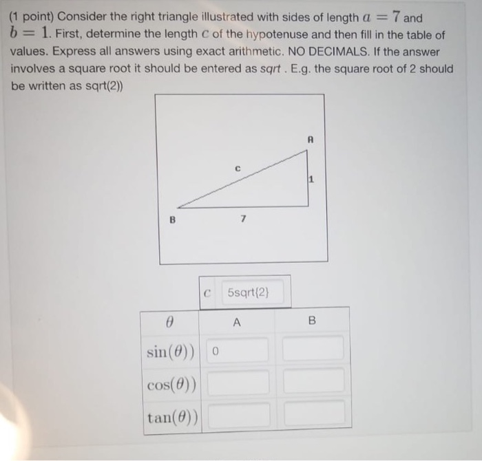Solved 1 Point Consider The Right Triangle Illustrated Chegg