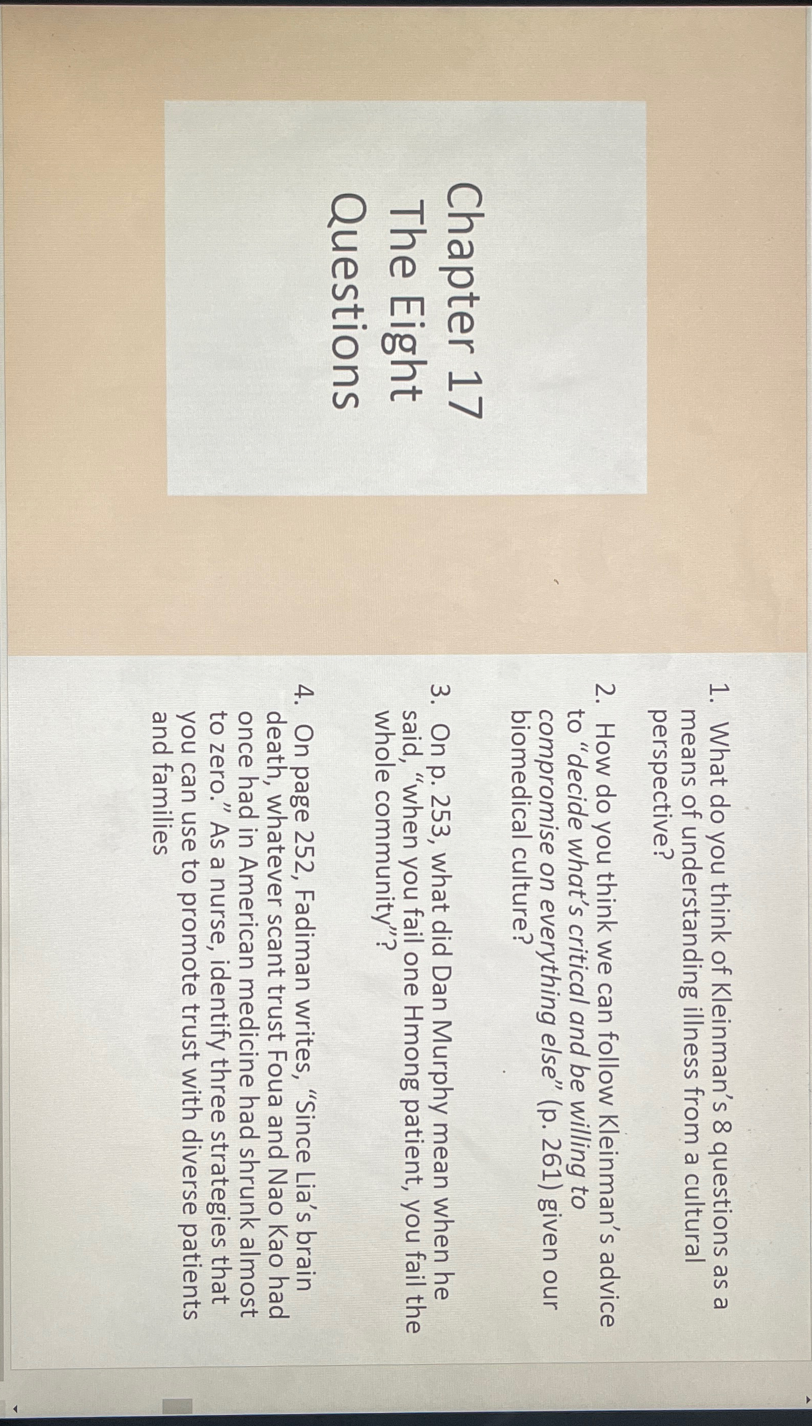 Solved What do you think of Kleinman's 8 ﻿questions as a | Chegg.com