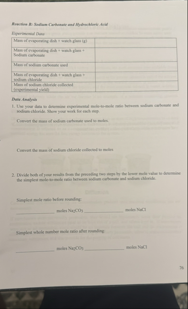 Reaction B: Sodium Carbonate and Hydrochloric | Chegg.com