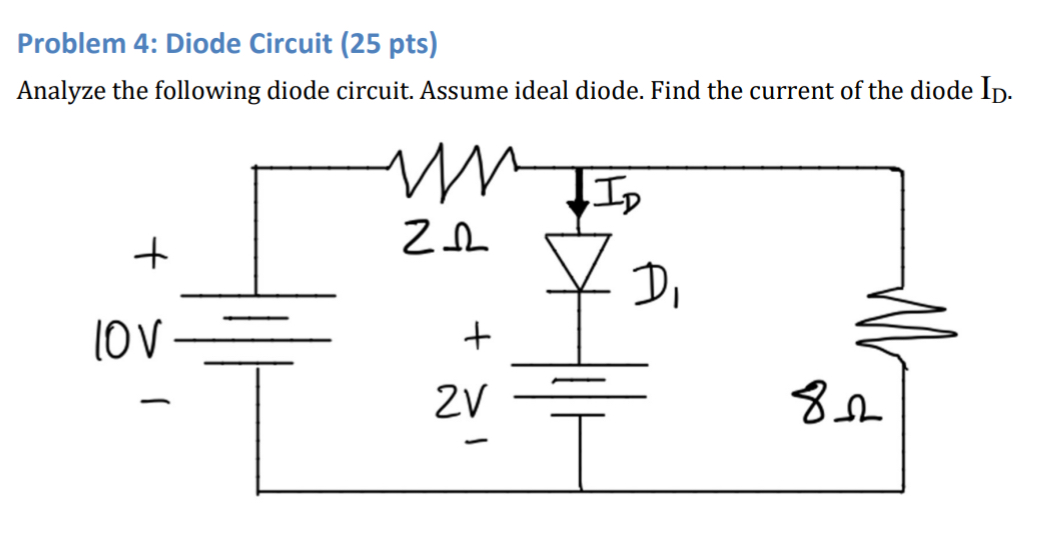 Solved Problem 4: Diode Circuit (25 pts)Analyze the | Chegg.com