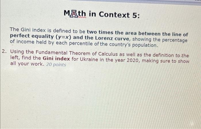 Solved MAth in Context 5: 5 The Gini index is defined to be | Chegg.com