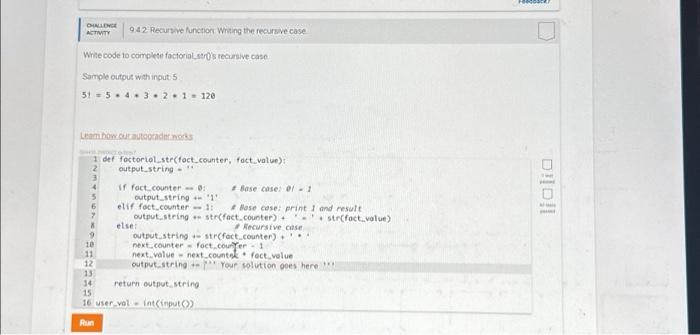 Solved CHALLENGE 9.4.2: Recursive function: Writing the | Chegg.com