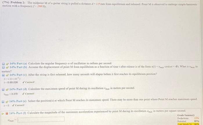 Solved (7\%) Problem 2: The midpoint M of a guitar string is | Chegg.com