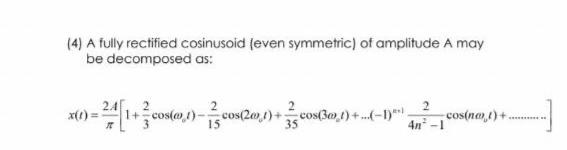 Solved (4) A fully rectified cosinusoid (even symmetric) of | Chegg.com