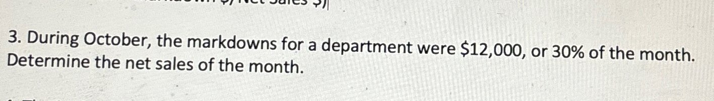 Solved During October, the markdowns for a department were | Chegg.com