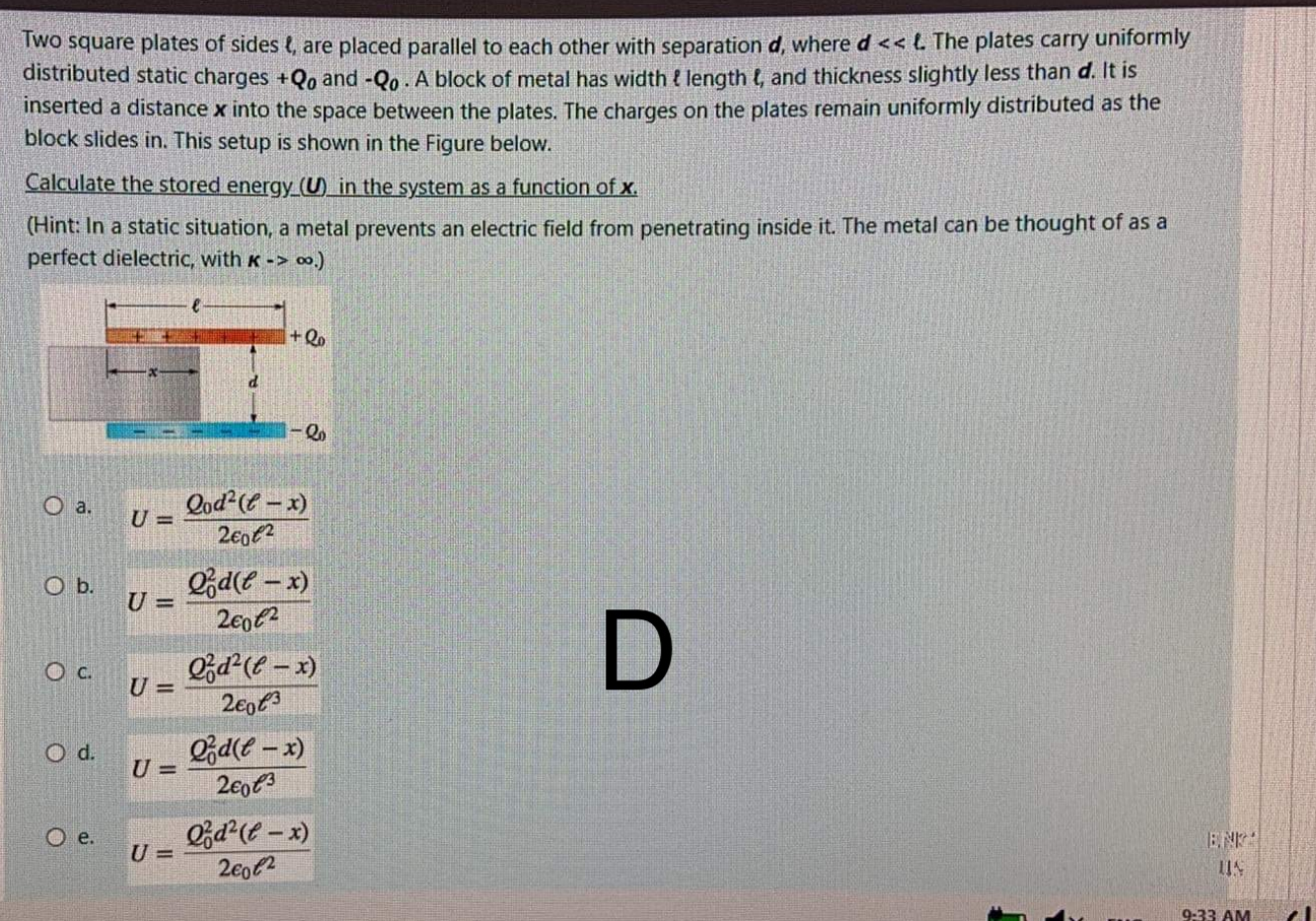 Solved Two square plates of sides l, ﻿are placed parallel to | Chegg.com