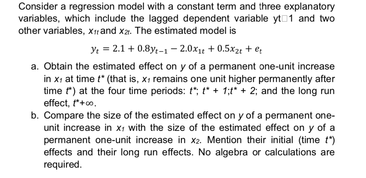 Solved Consider a regression model with a constant term and | Chegg.com
