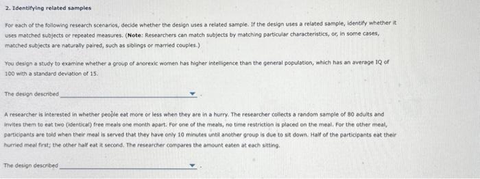 Solved 2. Identifying related samples For each of the | Chegg.com