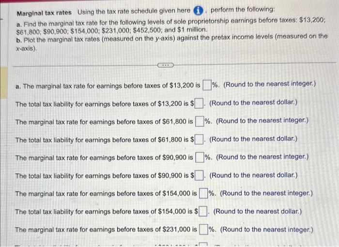 Marginal tax rates Using the tax rate schedule given | Chegg.com