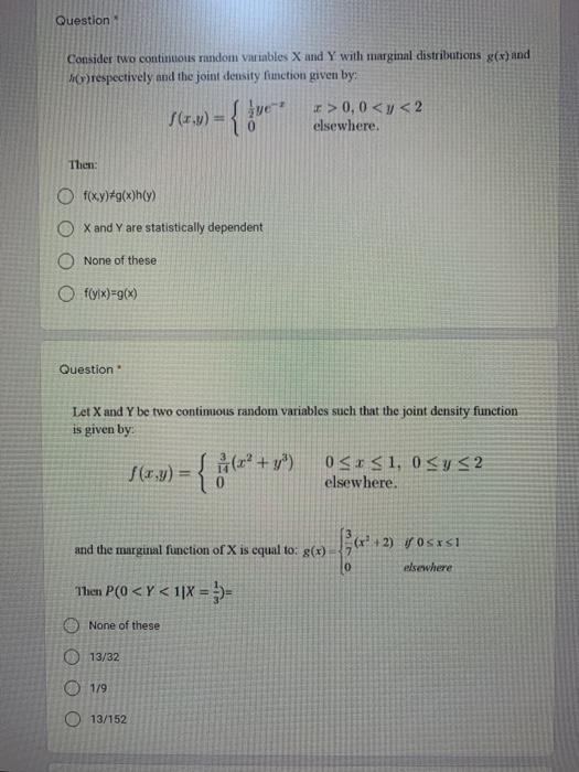 Solved Question Consider two continuous random variables X | Chegg.com