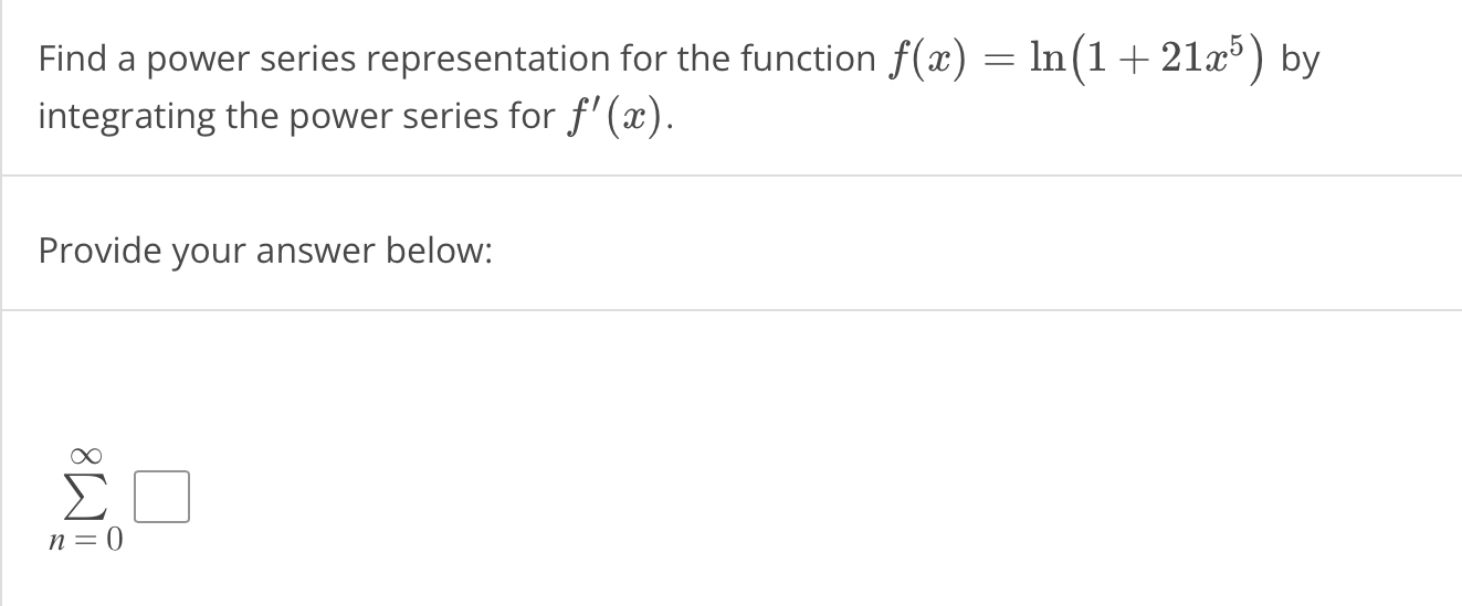 Solved Find a power series representation for the function | Chegg.com