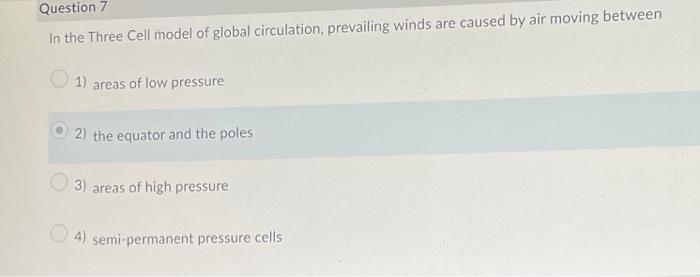 Solved In the Three Cell model of global circulation, | Chegg.com
