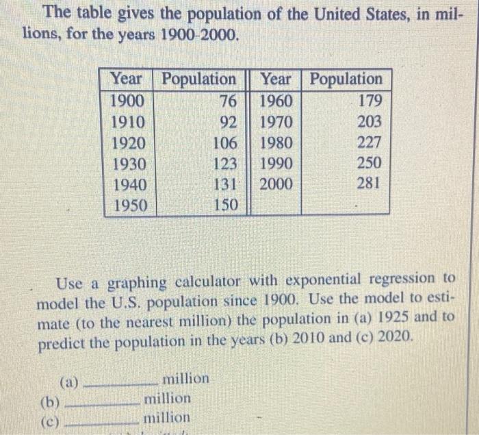 Solved The table gives the population of the United States, | Chegg.com