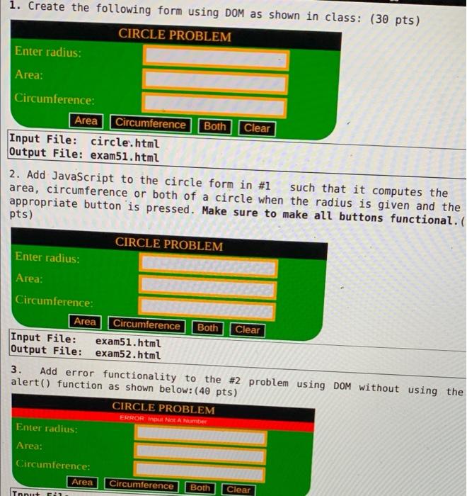 Solved 1. Create the following form using DOM as shown in | Chegg.com