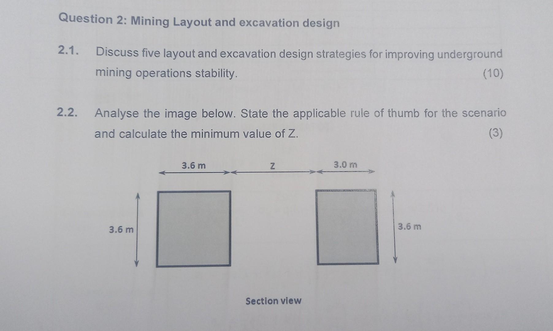 Solved Question 2: Mining Layout and excavation design 2.1. | Chegg.com