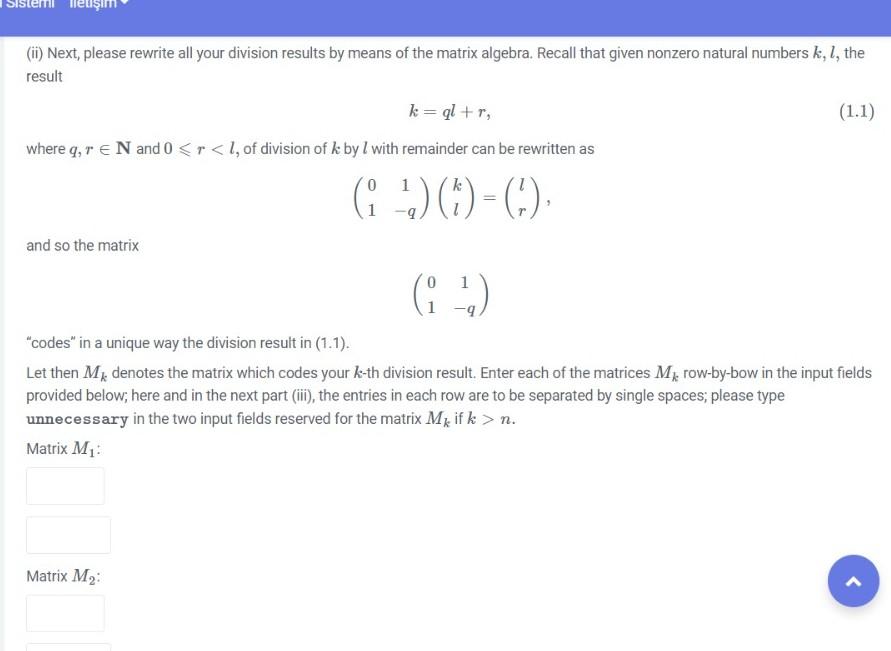 Matrix M3: Matrix M₁: Matrix M5: Matrix MG: letişim | Chegg.com