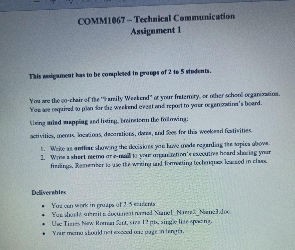 COMM1067 - Technical Communication Assignment 1 This | Chegg.com
