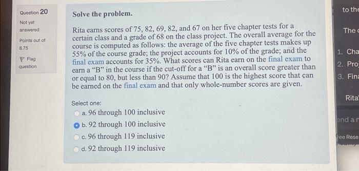 Solved Solve the problem. Rita earns scores of 75,82,69,82, | Chegg.com