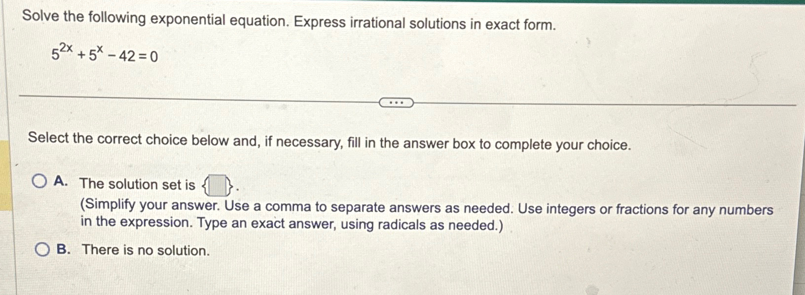 Solved Solve the following exponential equation. Express | Chegg.com