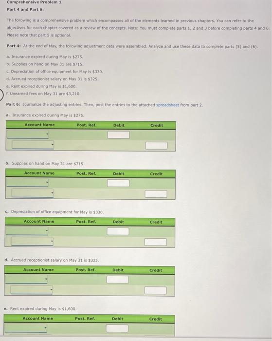 Solved Comprehensive Problem 1 Part 4 and Part 6 : The | Chegg.com Solved Comprehensive Problem 1 Part 4 and Part 6 : The | Chegg.com