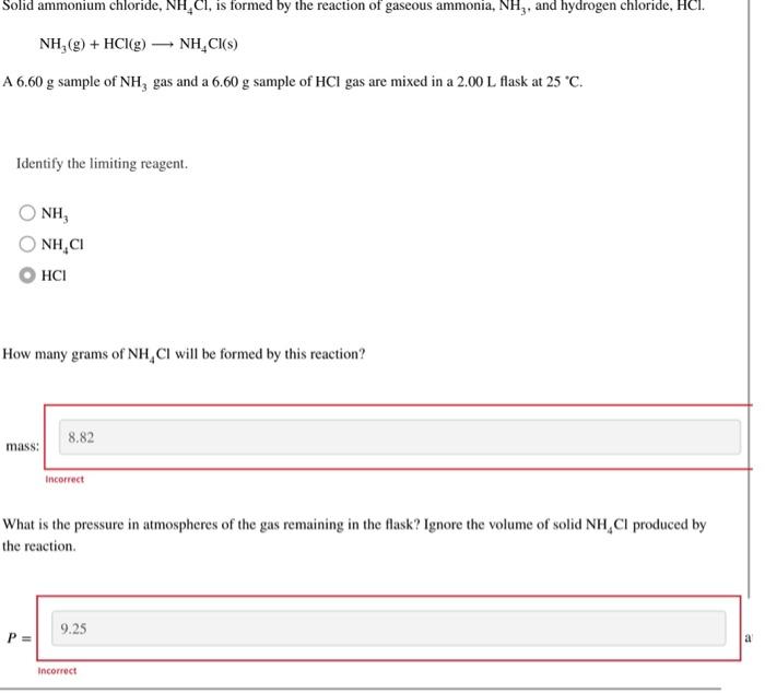 Solved Solid ammonium chloride, NH4Cl, is formed by the | Chegg.com