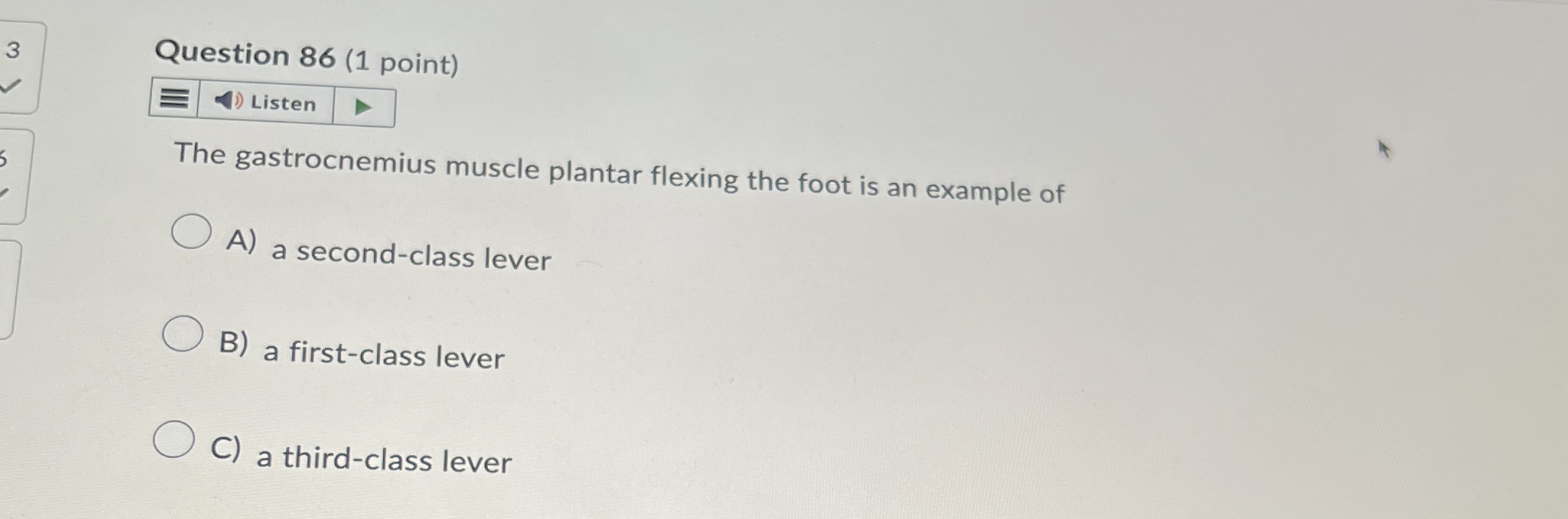 Question 86 (1 ﻿point)ListenThe gastrocnemius muscle | Chegg.com