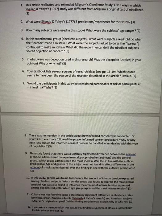 Solved 1. This article replicated and extended Milgram's | Chegg.com