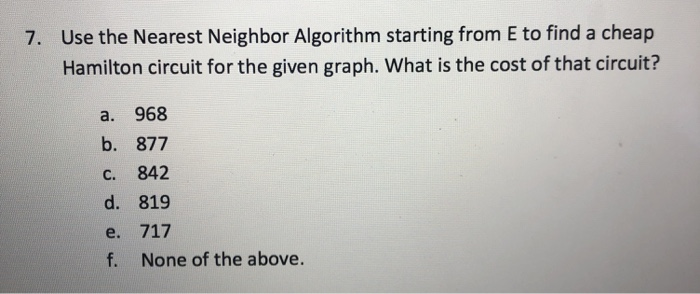 Solved 7. Use the Nearest Neighbor Algorithm starting from E | Chegg.com