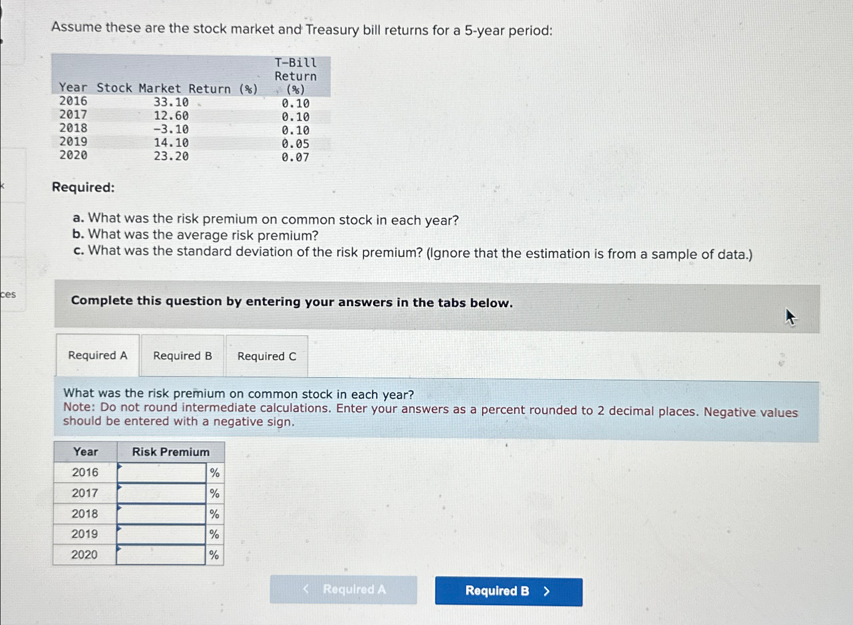Solved Assume these are the stock market and Treasury bill | Chegg.com