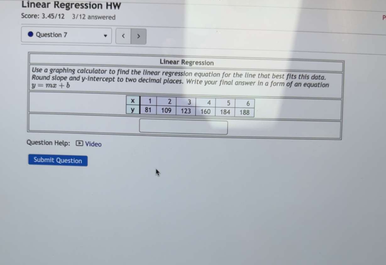 Solved Linear Regression HWScore: 3.45/12 312 | Chegg.com