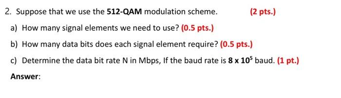 Solved 2. Suppose that we use the 512-QAM modulation scheme. | Chegg.com
