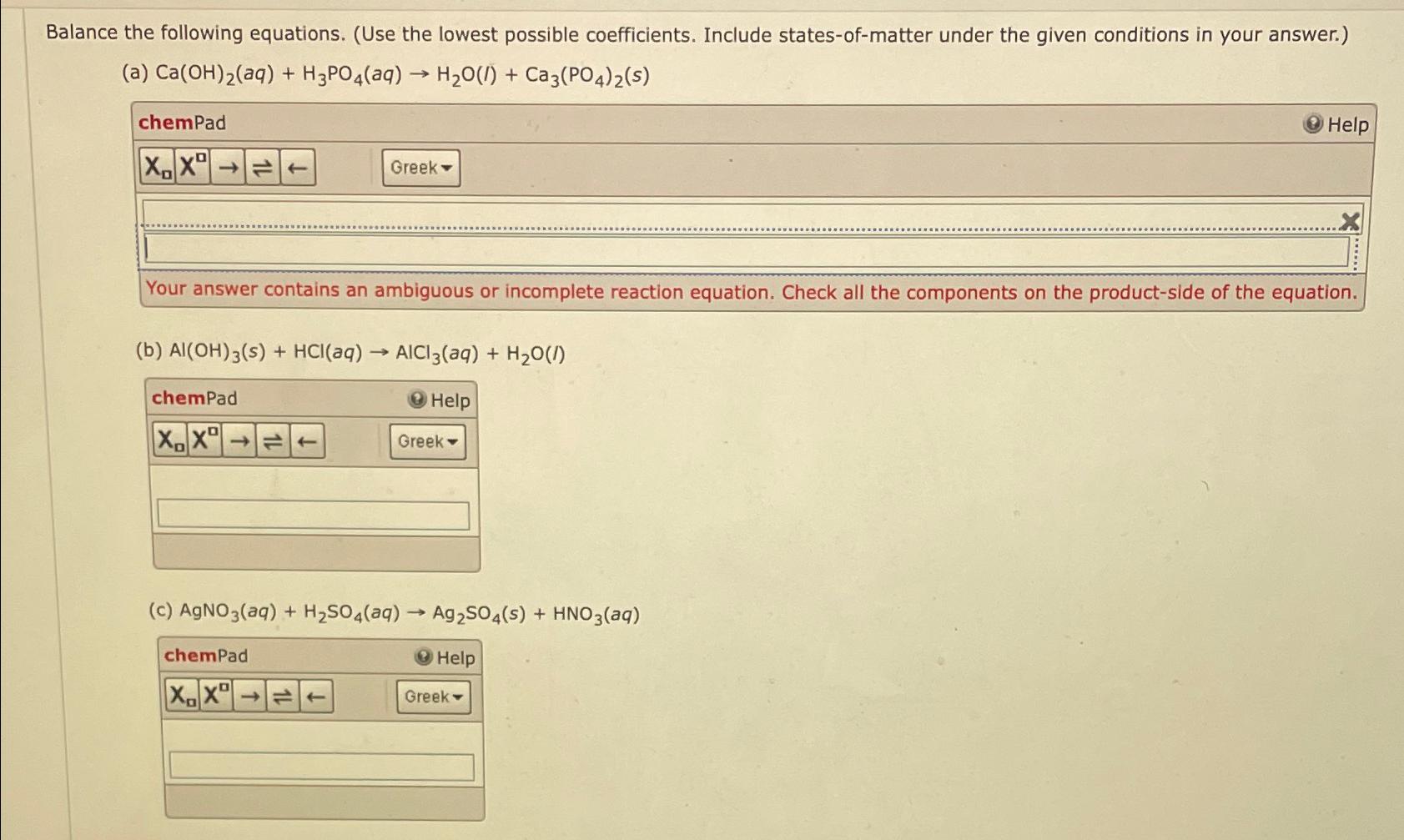 Solved Balance the following equations. (Use the lowest | Chegg.com