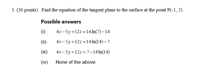 Solved (30 ﻿points). ﻿Find the equation of the tangent plane | Chegg.com