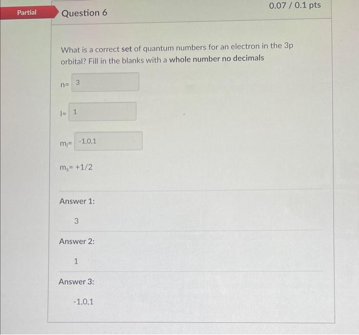 Solved What is a correct set of quantum numbers for an | Chegg.com