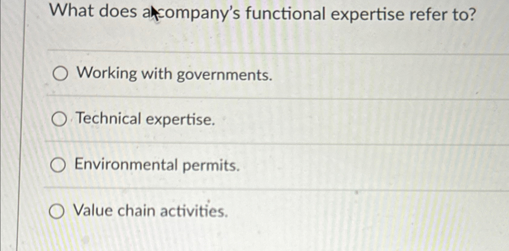 Solved What does ancompany's functional expertise refer | Chegg.com