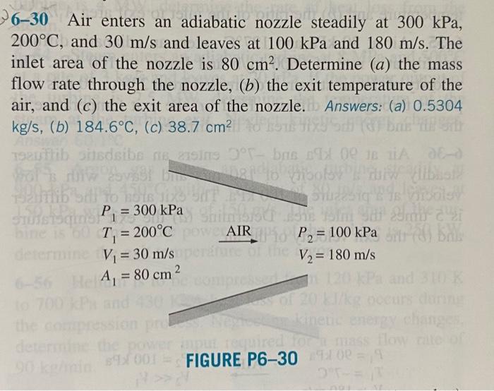 Solved 6-30 Air enters an adiabatic nozzle steadily at | Chegg.com