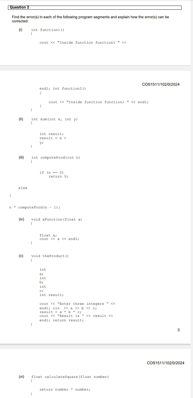 Question 2find The Errors in Each Of The Following