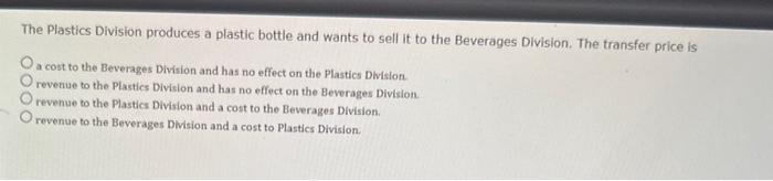 Solved The Plastics Division produces a plastic bottle and | Chegg.com