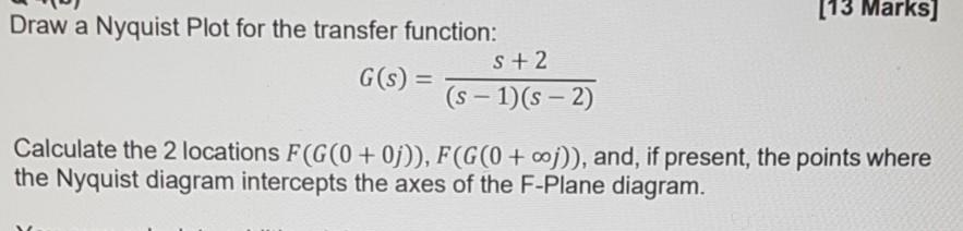 (13 Marks] Draw a Nyquist Plot for the transfer | Chegg.com