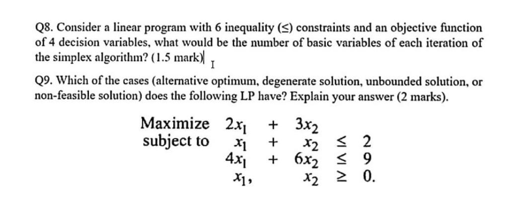 Solved 08. Consider a linear program with 6 inequality