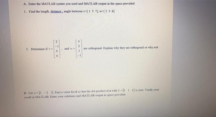 Solved MATLAB ACTIVITY 6-Dot Product & Orthogonal in MATLAB | Chegg.com