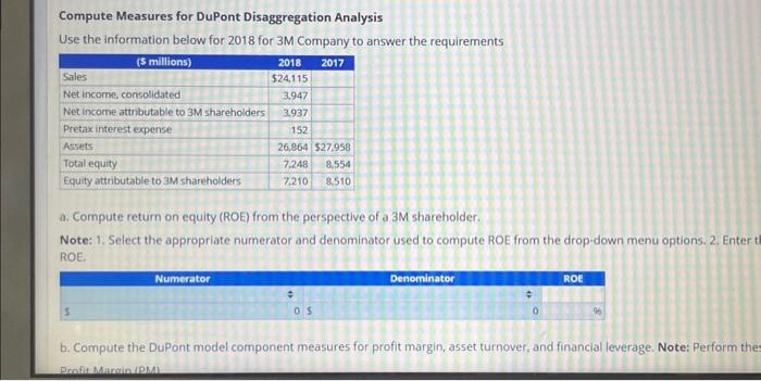 Solved Compute Measures for DuPont Disaggregation Analysis | Chegg.com