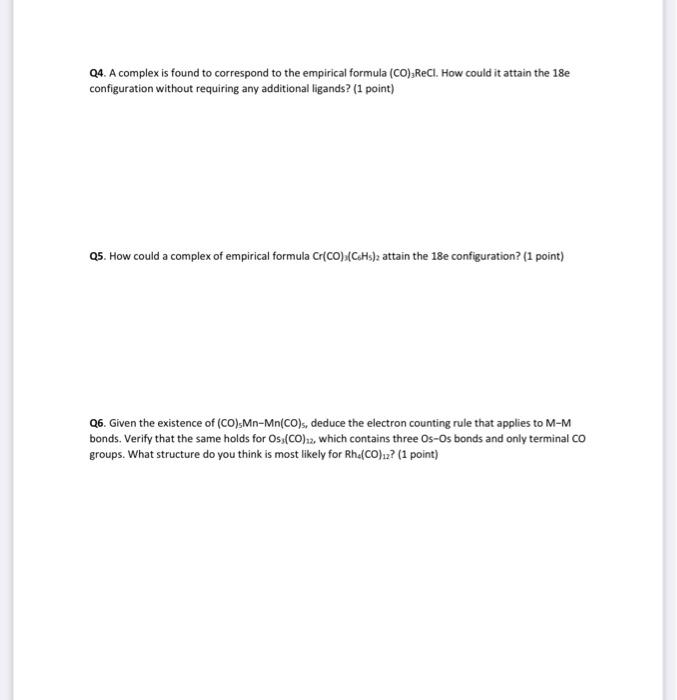 Solved Q4. A complex is found to correspond to the empirical | Chegg.com
