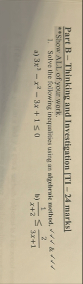Solved Part B - ﻿Thinking and Investigation [TI - 24 | Chegg.com