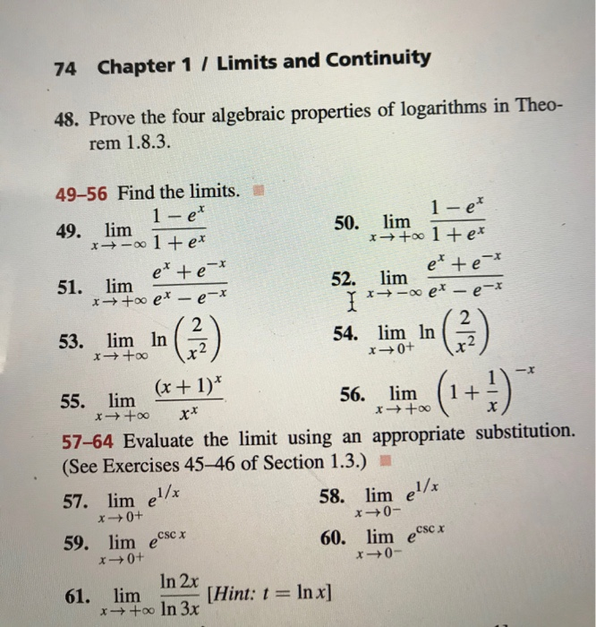 Solved 74 Chapter 1 / Limits and Continuity 48. Prove the | Chegg.com